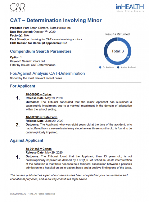 Outcome Analysis Report (O.A.R.) - inHEALTH